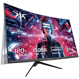 KTC 27 inch Gaming Monitor, 1440P Curved Monitor, 165Hz, 144Hz, 2K, 1500R, 1ms, FreeSync Premium/G-Sync, DisplayPort/HDMI/USB, Vesa/Wall Mount Computer Monitor, Ultrawide PC Monitor H27S17