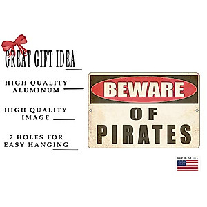 Rogue River Tactical Funny Sarcastic Metal Tin Sign Wall Decor Man Cave Bar Yard Wall Warning Beware of Pirates