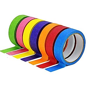 TradeGear Colored Masking Tape 7 Pk – 1 Inch x 15 Yards (45 Ft) - Rainbow Color Craft Paper Tape – Perfect for Art, Labeling, Color Code, Classrooms, Painters, Kids, Home, Office, DIY