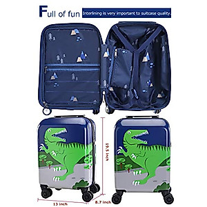 GURHODVO Kids Luggage for boys suitcase with spinner wheels Carry On hard shell Trolley case lightweight travel toys Dinosaur 18