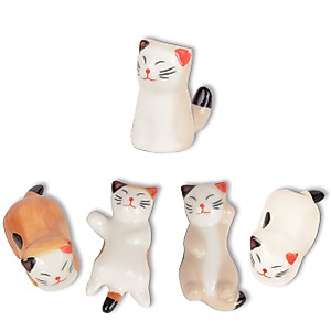 Chopsticks and Chopstick Holder, Cat Chopstick Holder | Japanese Style Chopsticks | Lucky Cat Chopsticks Rest Holder 5 Cats | Lucky Cat Chopsticks, Japanese Chopstick with Lucky Cat Rest
