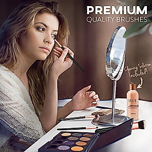 Luxe Premium Makeup Brushes Set for Face and Eye - Synthetic Brushes for Foundation, Powder, Blush, Eyeshadow - Brush Cleaning Solution Included - Perfect Make Up Brushes Kit, Beauty Brush Set (14pc)
