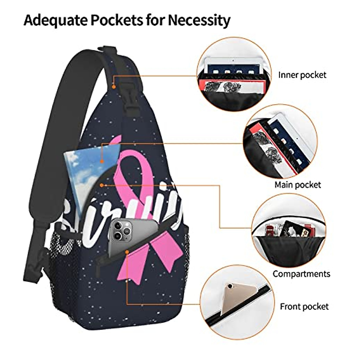 Breast Cancer Survivor Chest Bag Sling Backpack Travel Hiking Daypack Casual Chest Bag For Men Women
