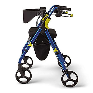 Medline Premium Empower Rollator Walker with Seat, Folding Rolling Walker with 8-inch Wheels, Blue