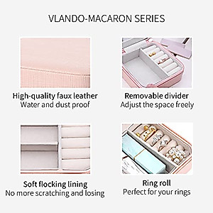 Vlando Macaron Small Jewelry Box, Travel Storage Case for Rings and Earrings - Pink