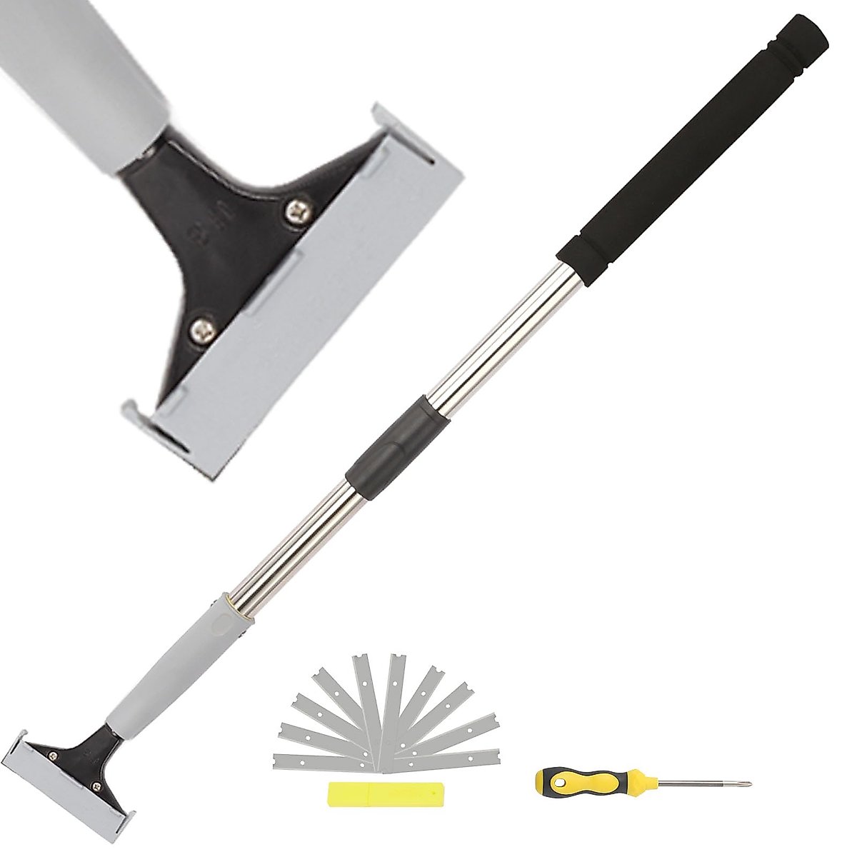 Greeily Floor Scraper Long Handle, 31" Floor Scraper Tool Made of Thickened Stainless Steel Material Can be Used to Remove Tile Ceiling Linoleum Carpet Paint Quickly and Easily (31" (Black Handle))