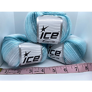 Ice Yarns Picasso 3 Pack - Sea Foam - Pale Aqua, Blues, White Fuzzy with Subtle Sheen Worsted Weight, 3x125 Yards (3x115meters) 3x1.76 Ounces (3x50 Grams)