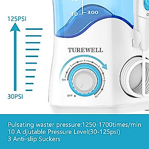 TUREWELL Water Dental Flosser for Teeth/Braces, Water Teeth Cleaner Pick 8 Jet Tips and 10 Pressure Levels, 600ML Large Water Tank Oral Irrigator for Family(White)