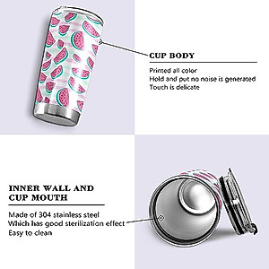 Jihqo Watercolor Striped Watermelon Tumbler with Lid and Straw, Insulated Stainless Steel Tumbler Cup, Double Walled Travel Coffee Mug Thermal Vacuum Cups for Hot & Cold Drinks 12oz