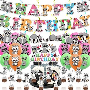 Raccoon Party Decorations Raccoon Birthday Party Supplies Includes Raccoon Birthday Banner Spirals Cake Topper Cupcake Toppers Balloons For Woodland Raccoon Birthday Party Baby Shower Decorations