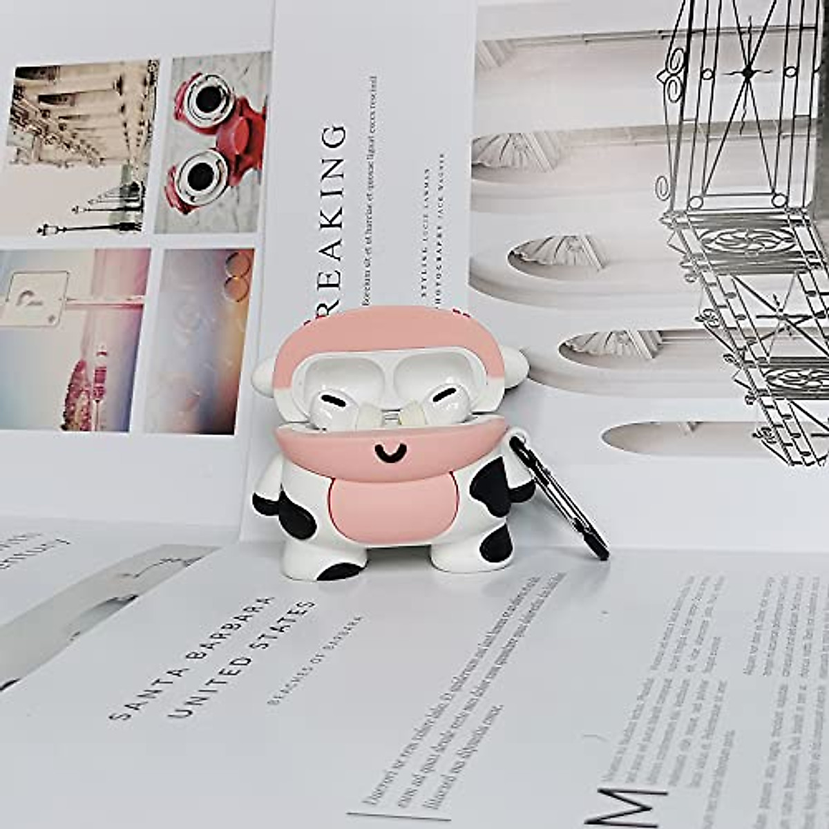 Compatible for Cow Airpods Case Pro, Cute Kawaii Cartoon 3D Silicone Fashion Protective Skin Cover for Airpod Case Cow, Funny Boys Girls Kids Teens Women for Airpods Cases Pro (Cow)