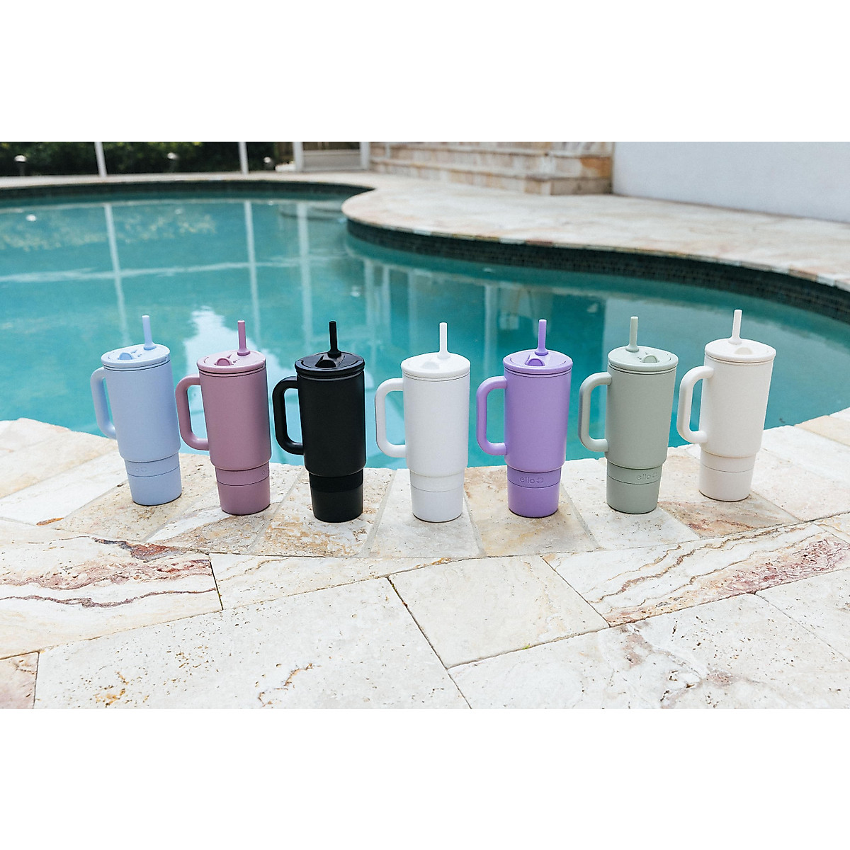 Ello Port 30oz Tumbler with Carry Loop & Integrated Handle, Vacuum Insulated Stainless Steel Reusable Water Bottle, Travel Mug with Leak Proof Lid & Straw, Perfect for Iced Coffee & Tea, Halogen Blue