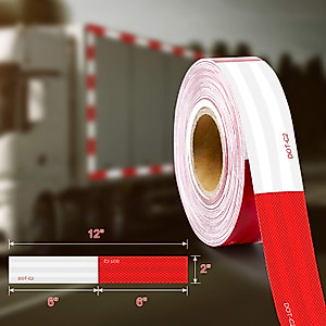 DIRZA Reflective Safety Tape 2 Inch x 30 Feet DOT-C2 Waterproof Red/White Adhesive Conspicuity Reflective Tape for Trailers,Cars,Vehicles,Boats,Signs,Warning