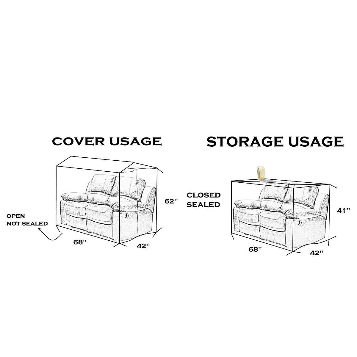 Wowfit Furniture Cover – Dust-Proof Moving Bag for Love seat, Sofa, Moving Boxes – Clear & Odorless Plastic Bag for Moving – 4mil Thick Loveseat Cover(Not Include Tape) – 68W x 42D x 62/41H Inches