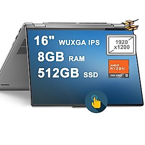 Lenovo Yoga 7 16 2-in-1 Laptop 16"" WUXGA IPS Touchscreen AMD Hexa-Core Ryzen 5 7535U (Beats i7-1255U) 8GB RAM 512GB SSD Radeon 660M Graphic Backlit Fingerprint Reader Win11 + HDMI Cable, Gray