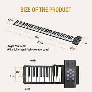 KONIX 88 Keys Roll Up Piano, Upgraded Portable Rechargeable Hand Roll Piano Keyboard, 128 Rhythms, 128 Tones, Roll Out Keyboard Piano with LED Display MIDI Function, Best Gift for Kids and Beginners