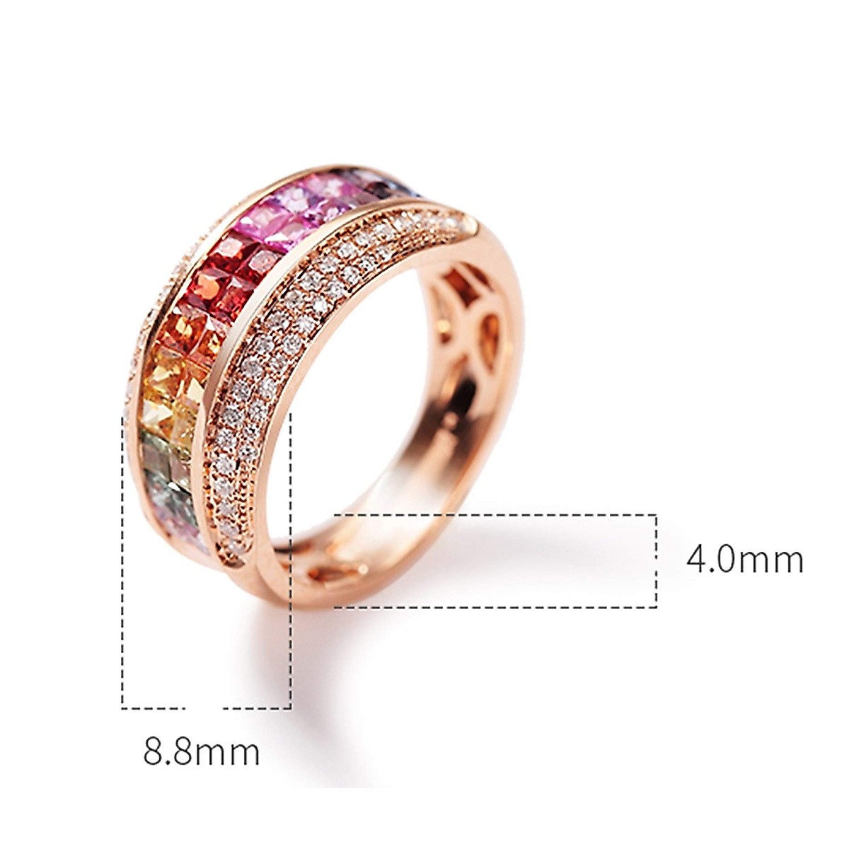 KnBoB Women Rainbow Square Shape 2.32ct Sapphire Ring 18K Gold Promise Wedding Engagement Bridal Anniversary Ring Size 4.5