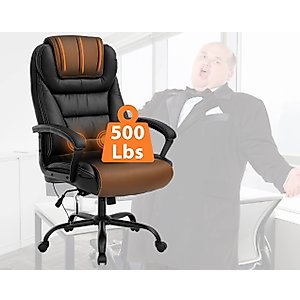 500 LBS Ergonomic Executive Office Chair, High Back Desk Chair with Massage Lumbar Support, Swivel Rocking Chair Computer Desk Chair with Padded Armrest and Adjustable Height, Black