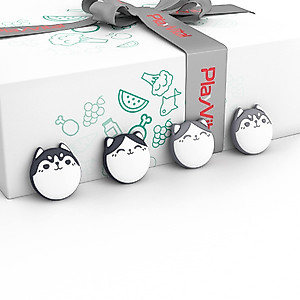 PlayVital Husky & Kitty Cute Thumb Grip Caps for PS5/4 Controller, Silicone Analog Stick Caps Cover for Xbox Series X/S, Thumbstick Caps for Switch Pro Controller - Navy Blue & Light Gray