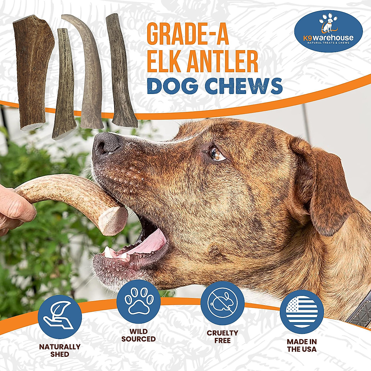 K9warehouse Split Antler for Dogs - Natural Dog Antlers for Aggressive Chewers - USA Sourced Elk Antlers for Dogs Small, Medium, Large - Healthy Elk Antlers for Teeth Cleaning & Chewing Pleasure