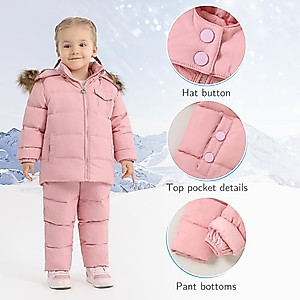 CARETOO Toddler Boys Girls Winter Down Coats Snowsuit Outerwear 2Pcs Clothes Hooded Jacket Snow Ski Bib Pants Outfits Set