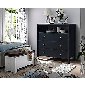 Hodedah 3-Drawer 1-Open Shelf Dresser, Black
