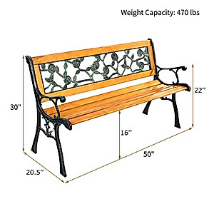 Tangkula Outdoor Garden Bench Park Bench, Patio Iron Bench Chair with Cast Iron & Hardwood Structure, Weather Proof Porch Loveseat, Perfect for Backyard, Deck, Lawn, Poolside