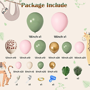 163Pcs Safari Balloon Garland Arch Kit, Animal Print Sage Green Jungle Balloons for Wild One Baby Shower Birthday Decorations Girl Boy Woodland Wedding Bridal Party Supplies