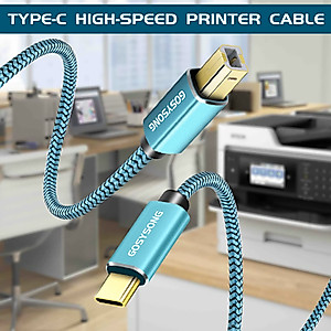 GOSYSONG USB C Printer Cable 20ft, High Speed USB C to USB B Printer Cord Compatible with Printer, Scanner, Fax, Midi Keyboard