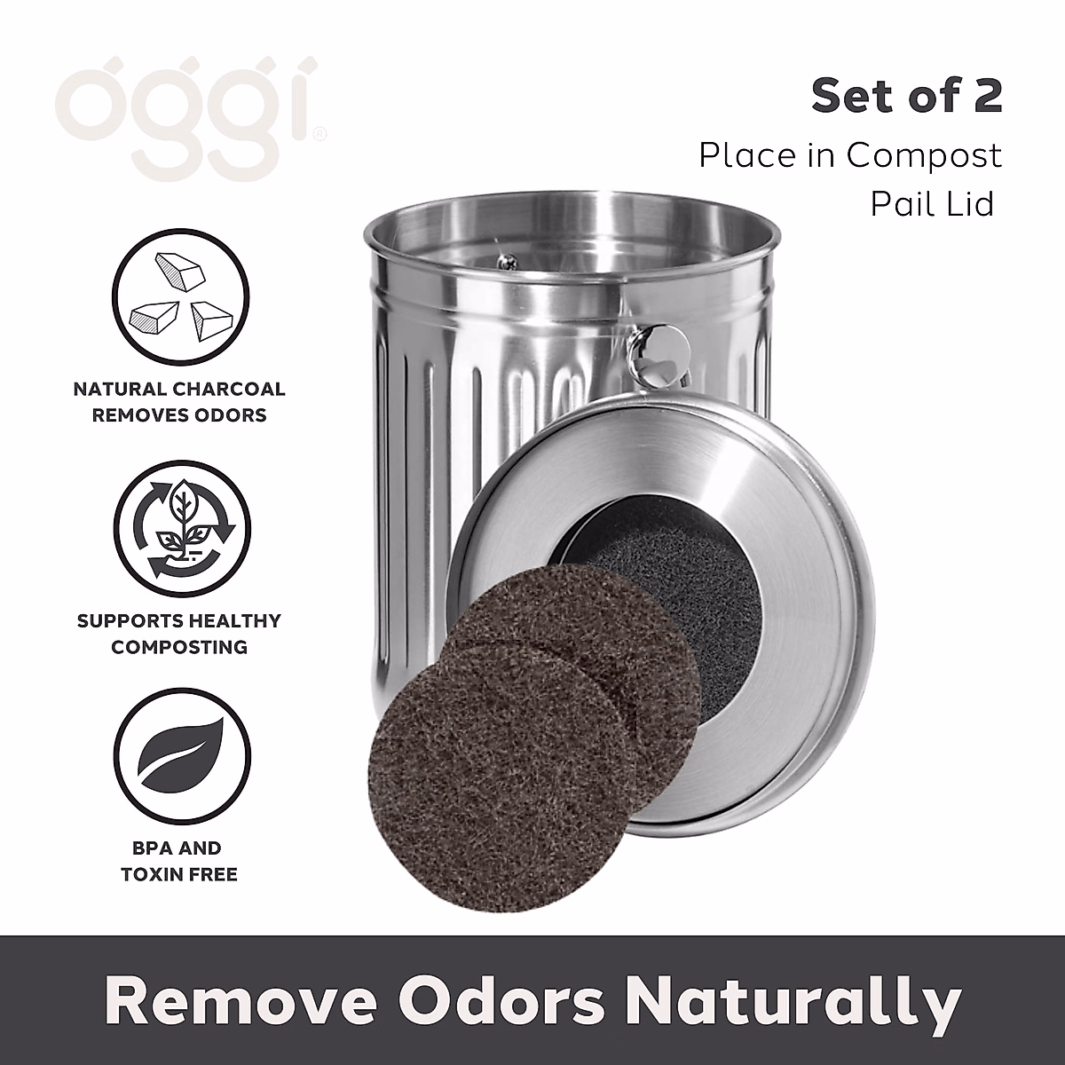 OGGI Set of 2 Charcoal Filters- Replacement Charcoal Filter for Countertop Compost Bin with Lid, Eco Friendly Products