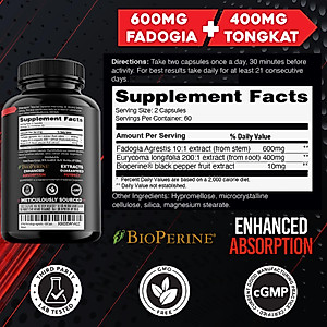 Ultra Concentrated 86,000mg Fadogia Agrestis Tongkat Ali Blend – 200:1 Tongkat Ali + 10:1 Fadogia Agrestis + Bioperine - Maximum Strength Blend for Athletic Performance & Muscle Mass - 120 V-Caps