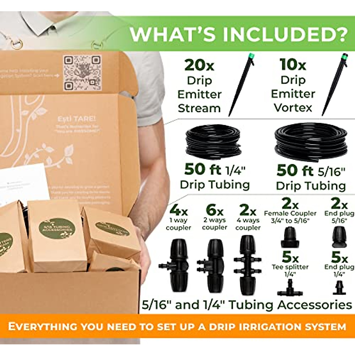 CARPATHEN Drip Irrigation Kit - Adjustable Premium Garden Watering System for Raised Garden Bed, Yard, Lawn or Indoor - Complete Irrigation System with Drip Emitters, 1/4 Tubing and Drip Connectors