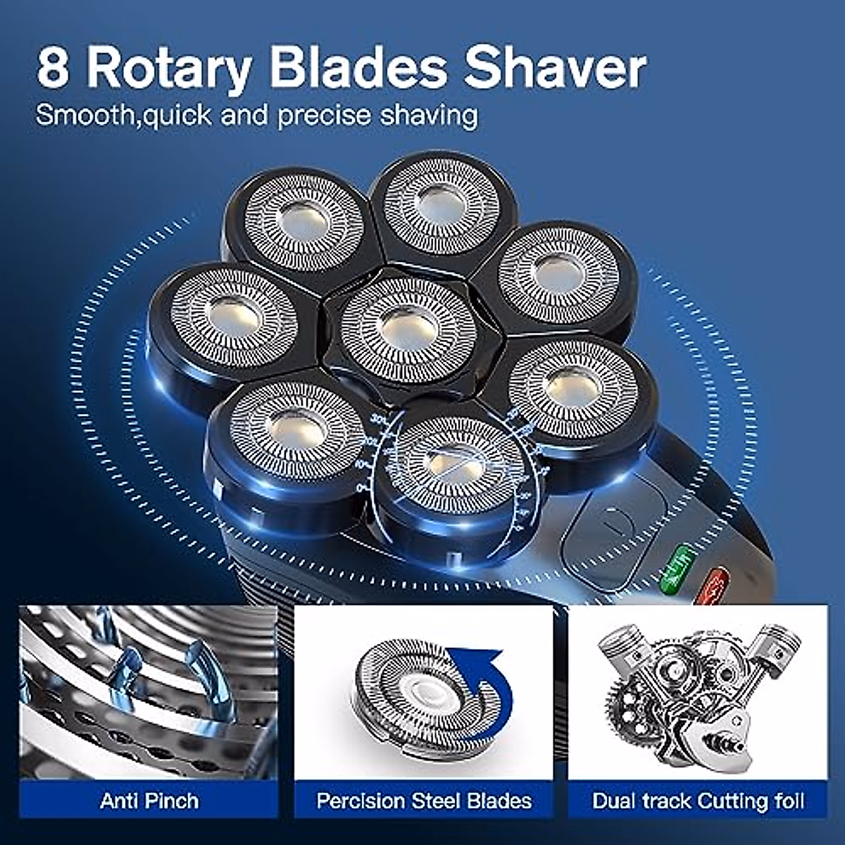 Mr.wintek Head Shavers for Bald Men, Upgraded 8 Floating Heads, 5-in-1 Head Electric Razor with Nose Hair Sideburns Trimmer, IPX5 Waterproof Wet/Dry Mens Grooming Kit, USB Rechargeable