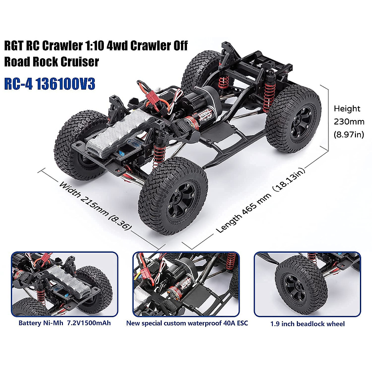 roadwi RGT RC Crawler 1:10 4WD Off-Road Truck Rock Cruiser RC 136100V3 Hobby RC Car Toy Car for Adults (Fluorescent Green)