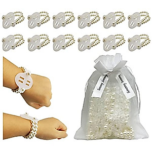 Sovenny 12 Pieces Elastic Pearl Wrist Bands Wristlets Corsage Accessories for Wedding Prom Flowers