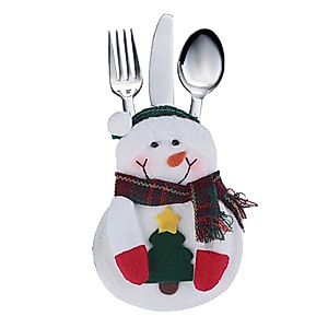Deggod 8Pcs Christmas Tableware Holders Set, White Snowman Knife and Fork Bags Covers for Thanksgiving New Year Christmas Party Decorations Xmas Dinner Table Decor Ornaments (White)