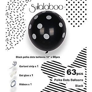 SULALABOO 63PCS Black Polka Dot Balloons 12 Inch Latex Helium Round Party Balloons Kit for Birthday Party Decorations