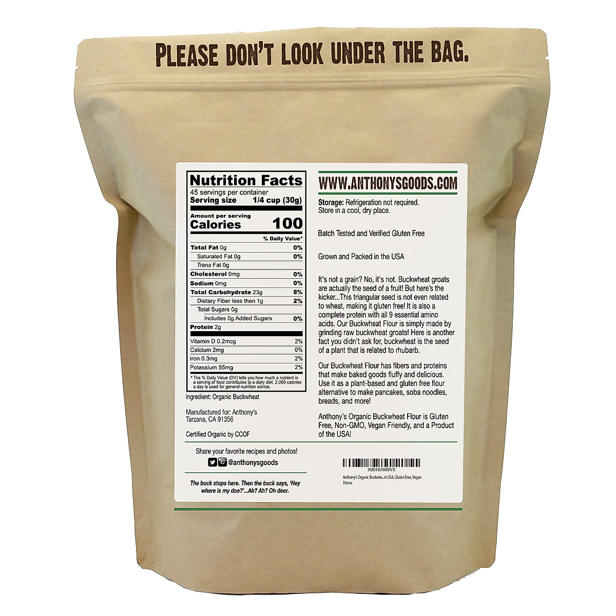 Anthony's Organic Buckwheat Flour, 3 lb, Grown in USA, Gluten Free, Vegan