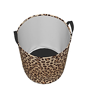 Gbuzozie Leopard Print Round Laundry Hamper Animal Skin Texture Storage Basket Toys Clothes Organizer Bin For Home Bathroom Bedroom Dorm Nursery, 38l