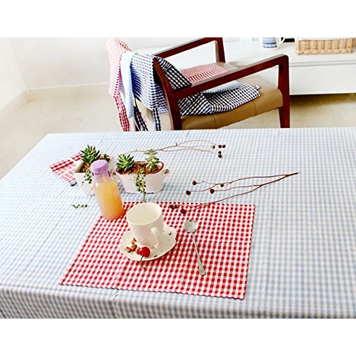 Navy & White Checkered Kitchen Tea Towel, iToolai 100% Woven Cotton Washable Dish Cloth Set of 4