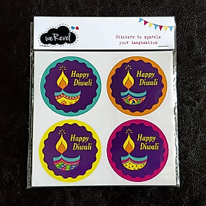 weRevel Happy Diwali Party Stickers, 40 Count, 2 Inches, Round, 4 Unique Designs