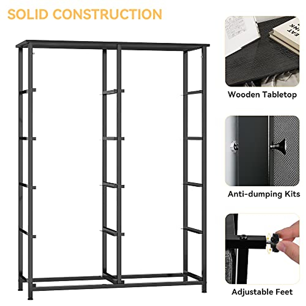 DWVO Dresser for Bedroom, Fabric Dresser with 8 Drawers, Tall Dresser, Double Dresser, Chest of Drawers for Closet, Living Room, Sturdy Steel Frame, Wooden Top, Easy Pull Handle, Black Ash