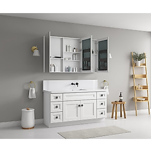 THNIKRE 60"x36" Bathroom Medicine Cabinet with Mirror, Wall Cabinet with 3X Adjustable Height & Angle Magnifier, Behind Door Storage, Wooden Storage Shelves, HD Shatter-Proof Mirror