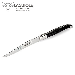 Laguiole en Aubrac Luxury Fully Forged Full Tang Stainless Steel Steak Knives 6-Piece Set with Buffalo Horn Handle, Stainless Steel Polished Bolsters