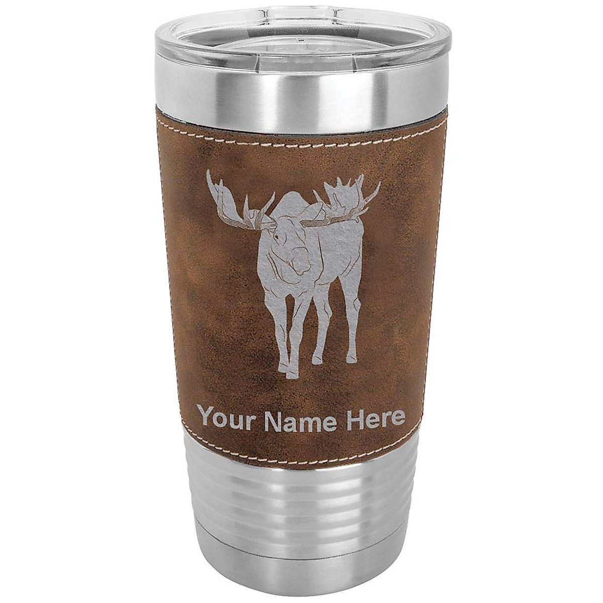 LaserGram 20oz Vacuum Insulated Tumbler Mug, Moose, Personalized Engraving Included (Faux Leather, Rustic)