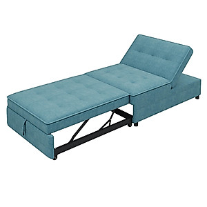 4 in-1 Sofa Chair Bed, Multi-Function Folding Ottoman Bed with Storage Pocket and USB Port for Small Room Apartment,Living Room,Bedroom,Hallway（Teal）