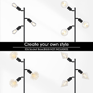 Bricosmocon Industrial Floor Lamp, Standing Lamp, Tree Floor Lamp with 3 Adjustable Rotating Lights, E26 Edison Bulb Floor Lamp for Living Room, Bedroom, Home, Office(Bulb not Included) (Black)