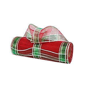 Mesh Ribbon,Decorative Mesh Ribbon Rolls,Fabric Mesh for Mesh Wreath Supplies for DIY Christmas,Halloween Project Wreaths Party Decorations Wrapping Craft,10 Inch x 30 Feet (Red and Green)