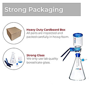 2000mL Lab Vacuum Filtration Apparatus, 2000mL Filtering Flask, 300 mL Graduated Funnel with 1 Year Warranty