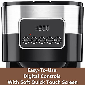 10-Cup Coffee Maker,Programmable Coffee Machine with Touch Screen,Glass Carefe,Reusable Filter,Auto Shut-Off and Pause,Regular & Strong Brew for Home and Office,Silver and Black